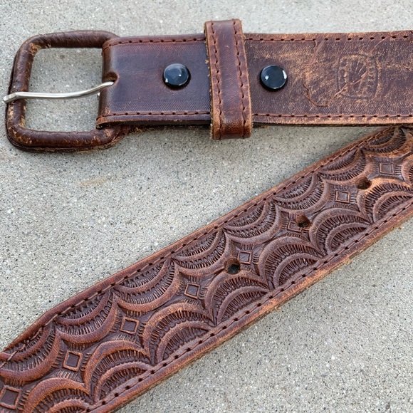 Accessories | Vintage Handmade Western Brown Leather Boho Belt | Poshmark